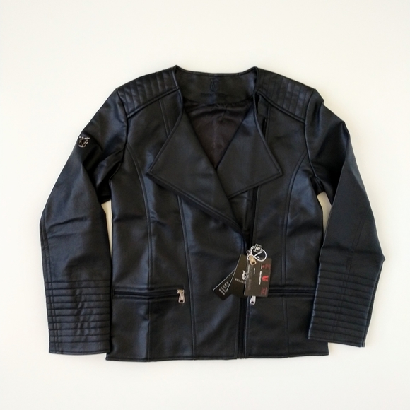 Jackets & Coats | Vg World Collection Black Leather Moto Jacket L ...